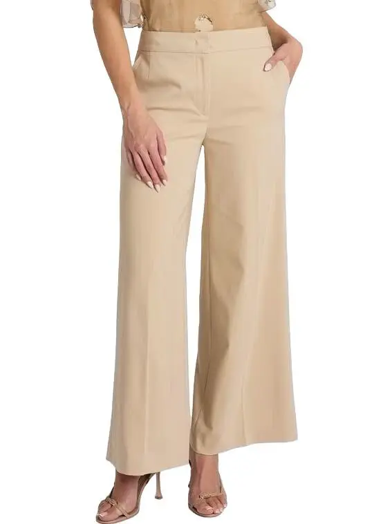 Santorelli Thea Cropped Wide Leg Pants In Stretch Cotton - Latte