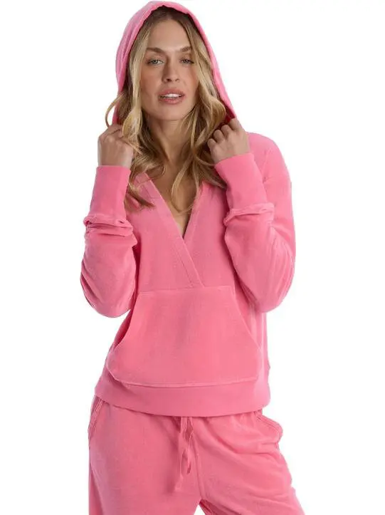 Wilt V-neck Drop Shoulder Hoodie With Kangaroo Pocket - Pink Lemonade