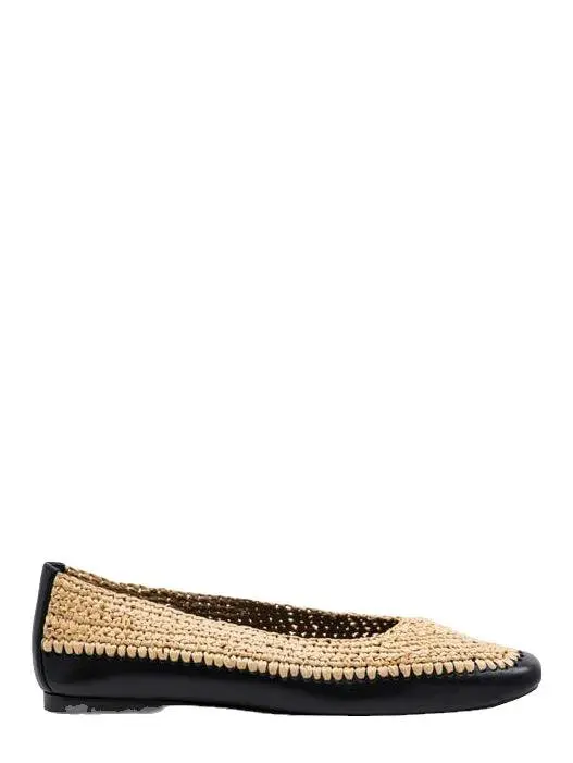 ANDREA GOMEZ Dakota Raffia Leather Flats - Black