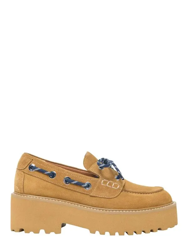 Maje Suede Platform Lug Sole Boat Shoes - Caramel