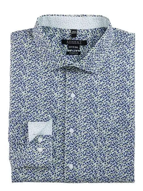SYNRGY BY DXL Big & Tall Performance Camo Floral Dress Shirt - Olive