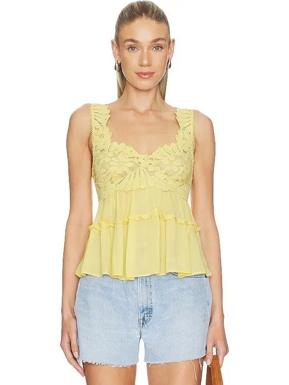 Free People Petal Party Lace Trimmed Tank Top - Sicilian Yellow