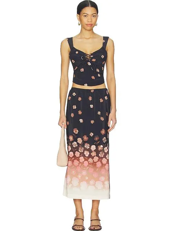 Free People Of The Season" Floral Print Satin Set - Espresso Combo
