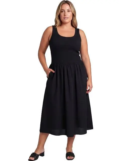 24SEVEN COMFORT APPAREL Sleeveless Scoop Neck A-line Maxi Dress With Pockets - Black