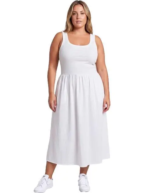 24SEVEN COMFORT APPAREL Sleeveless Scoop Neck A-line Maxi Dress With Pockets - White