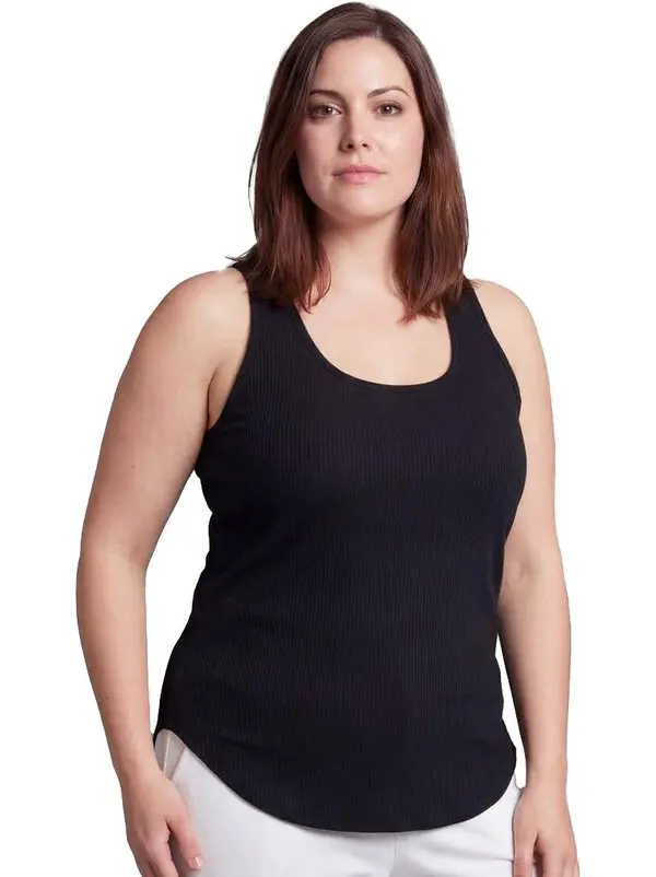 24SEVEN COMFORT APPAREL Ribbed Knit Sleeveless Scoop Neck Flared Tank Top - Black