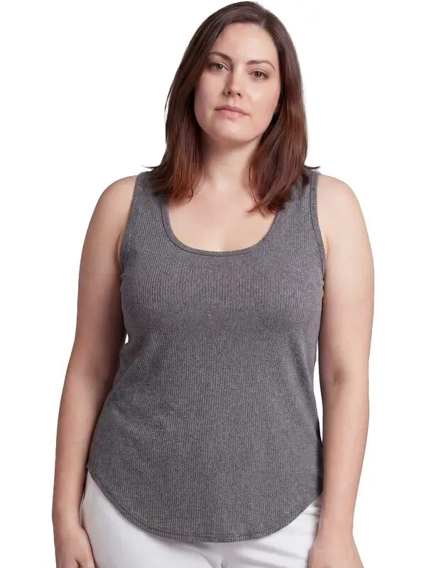 24SEVEN COMFORT APPAREL Ribbed Knit Sleeveless Scoop Neck Flared Tank Top - Smoke