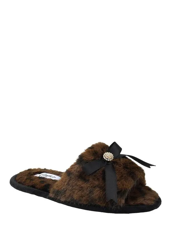 CANDIE'S Faux Fur Slide Sandal With Bow Detailing - Brown