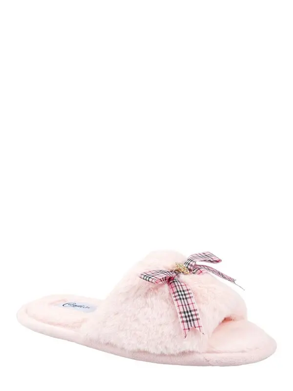 CANDIE'S Faux Fur Slide Sandal With Bow Detailing - Pink