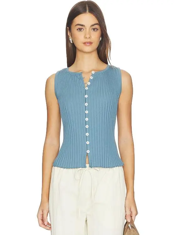 Free People Tilly Ribbed Button-front Vest - Ocean View