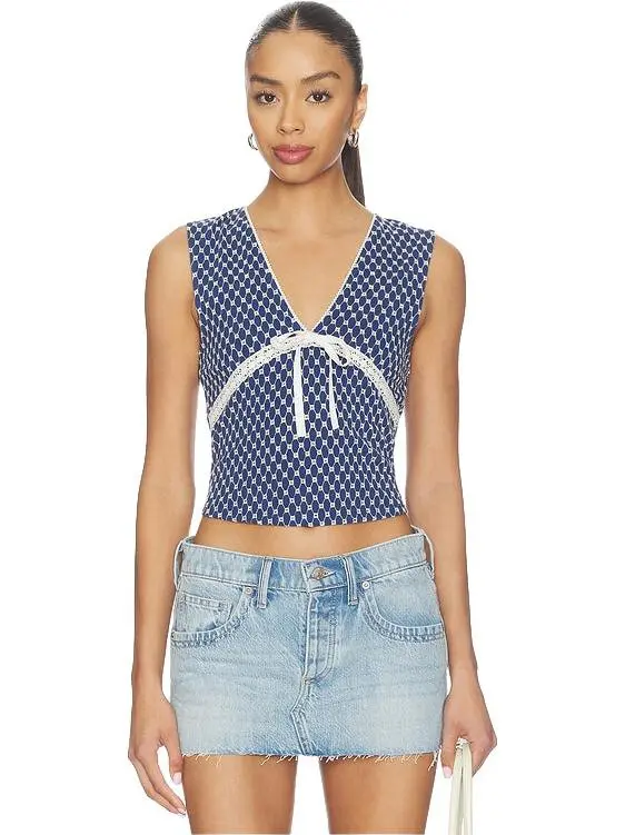 Free People Good Graces Top - Sailor Blue Combo
