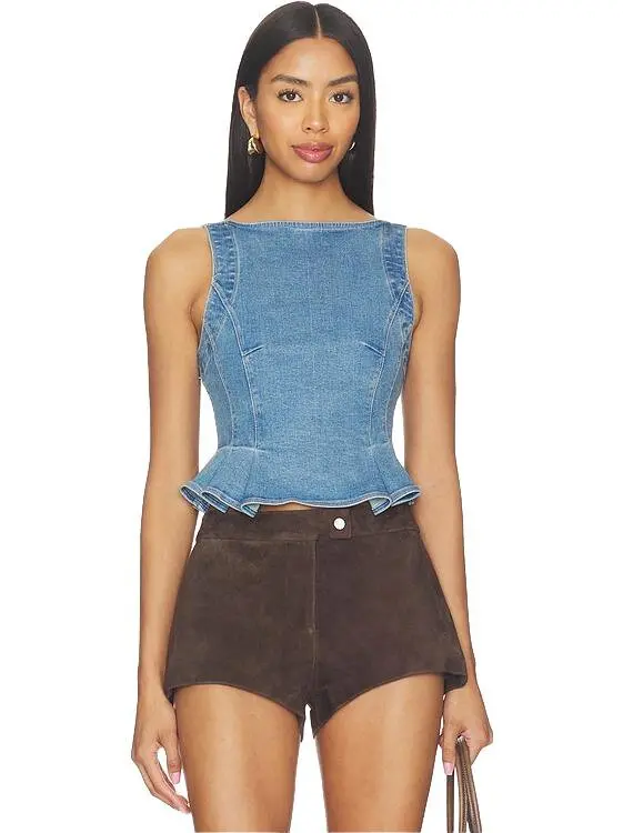 Free People Sunfaded Denim Top - Steel Blue