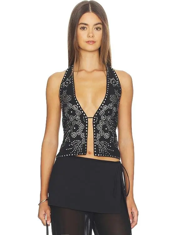 Free People Kenzie Studded Halter Top - Black