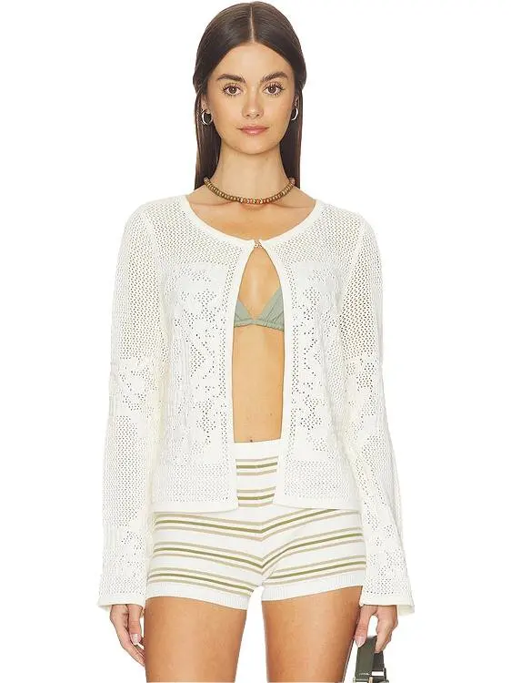 525 America Marigold Mesh Stitch Sweater Jacket - Chalk
