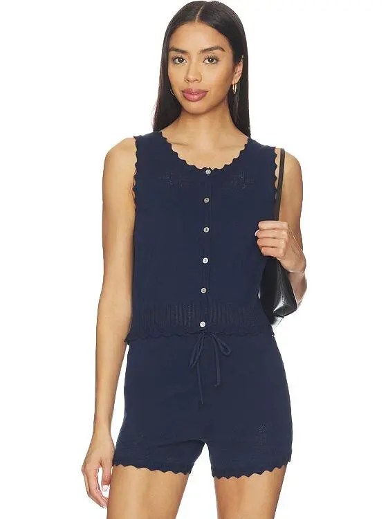 525 America Valentina Button Down Sleeveless Top - Dark Blue