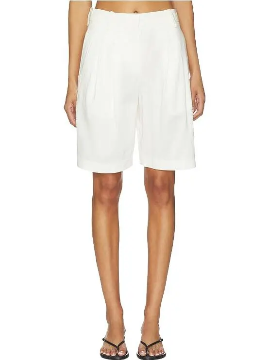 EAVES Iyla Long Pleated Linen Blend Shorts - White