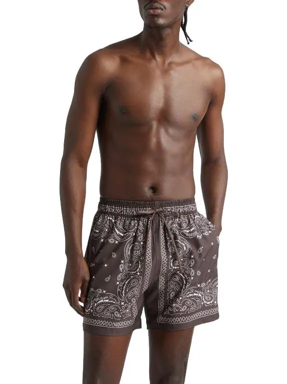 MIDNIGHT RODEO Drawstring Paisley Print Shorts - Brown Bandana Print