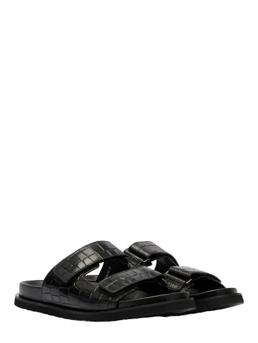 MARC NOLAN Monaco Croc Embossed Leather Slide Sandal - Black Croc