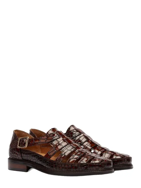 MARC NOLAN Mariner Croc Embossed Leather Fisherman Sandals - Brown Croc