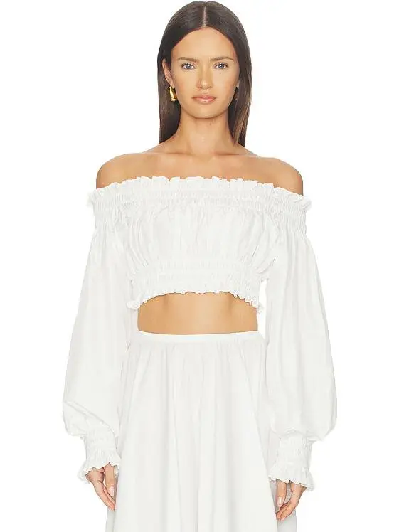 Norma Kamali Long Sleeve Peasant Cropped Top - Snow White