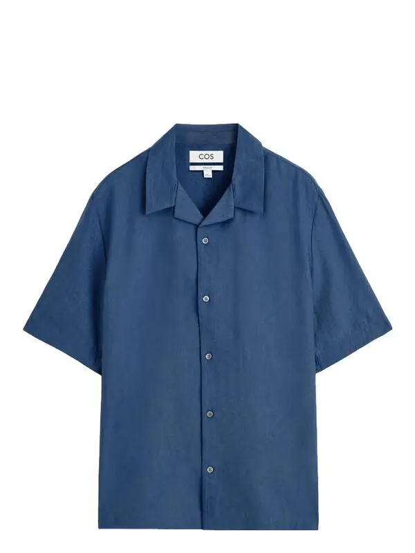 Cos Camp-collar Jacquard Shirt - Blue