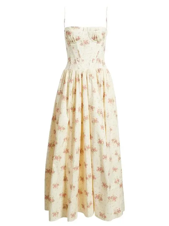 House Of Cb Rona Floral Stretch Cotton Maxi Cocktail Dress - Cream Rose Print
