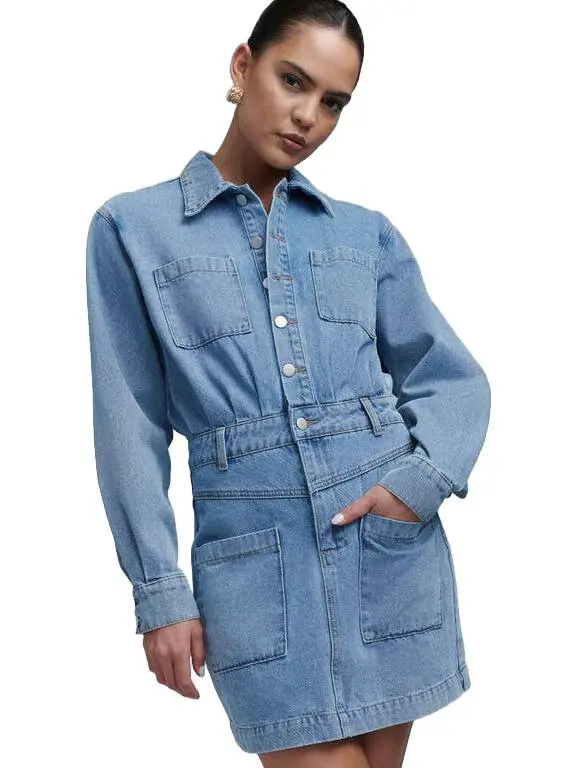 BWLDR Cannes Denim Shirt Dress - Light Blue Wash