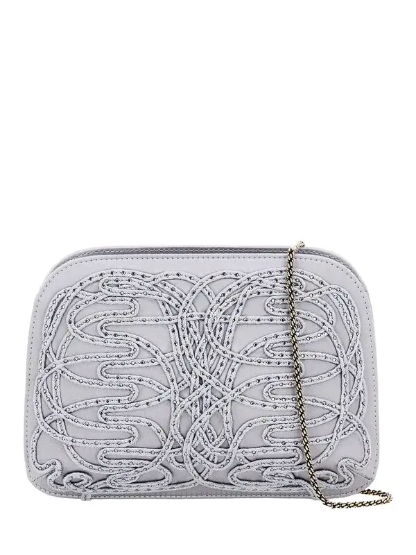 Giorgio Armani La Prima Satin Clutch With Soutache And Rhinestones - Silver