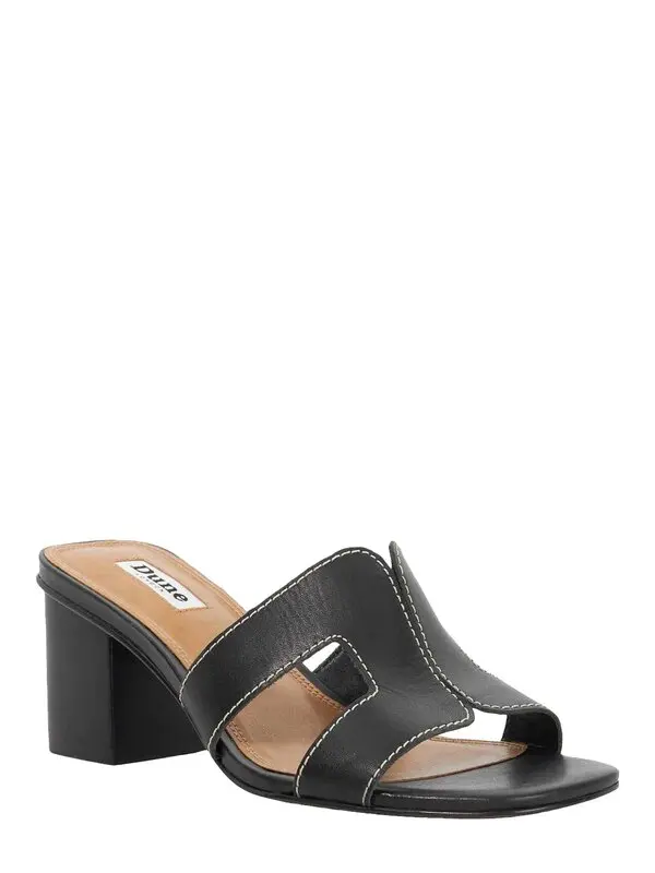 Dune London Leather Slide Sandals With Stacked Heel - Black