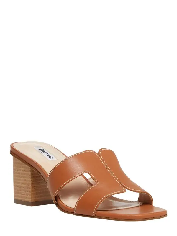Dune London Leather Slide Sandals With Stacked Heel - Tan