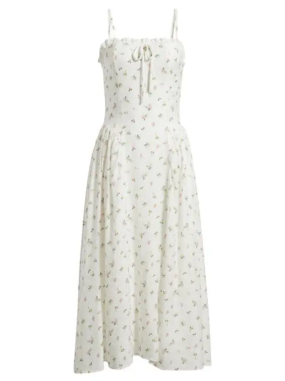 Lulus Floral Print Midi Dress - White Multi