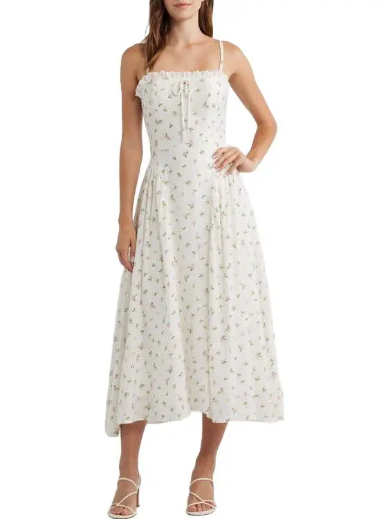 Lulus Floral Print Midi Dress - White Multi