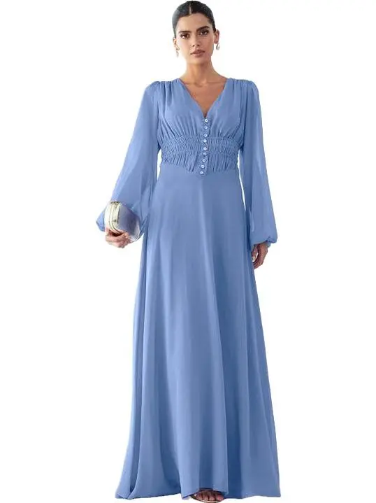 WILLA Tilly Maxi Dress With Balloon Sleeves - Periwinkle