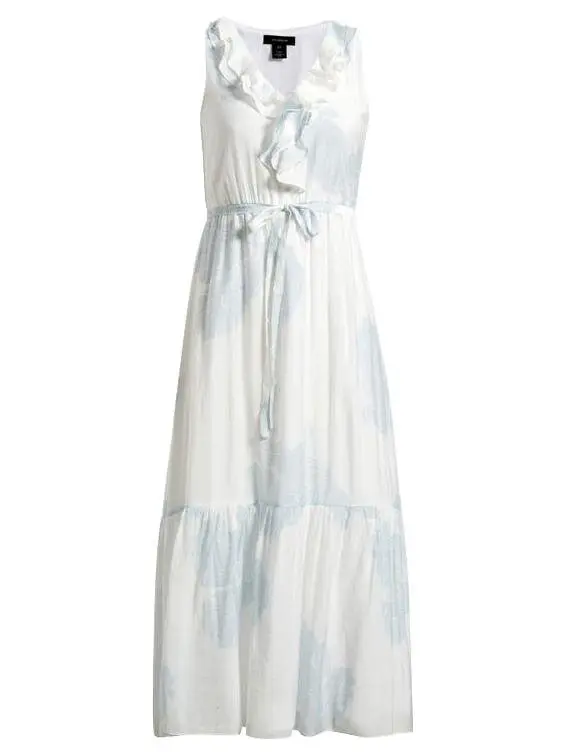 Halogen Ruffle Tie Belt Tiered Maxi Dress - Airy Blue