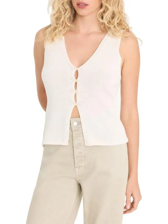 Good American Knit Cotton Blend Button-up Tank - White001