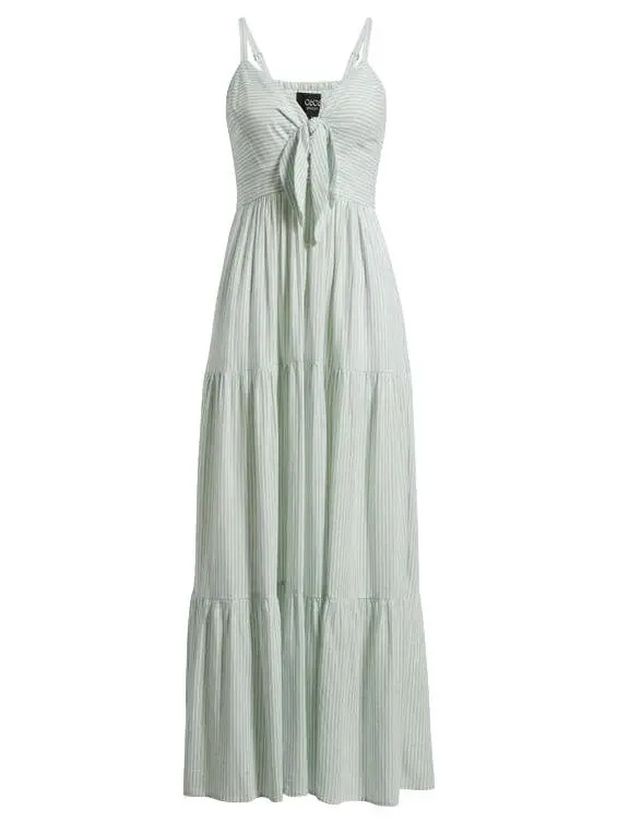 CECE DUPRAZ Stripe Tie Front Maxi Dress - Canopy Green