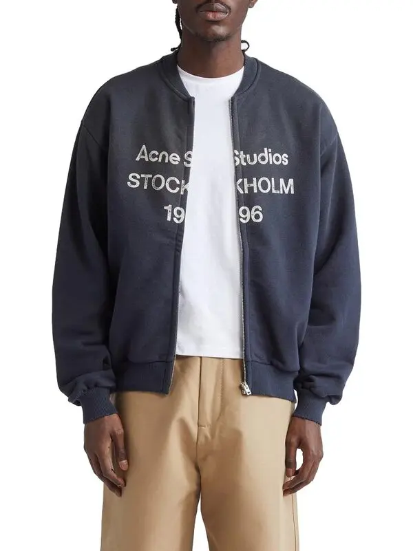 Acne Studios Logo Zip Front Cotton Blend Sweatshirt - Black