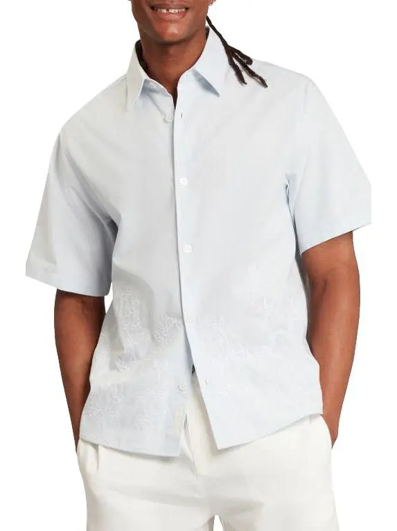 Ted Baker London Josefh Print Cotton Short Sleeve Button-up Shirt - Blue