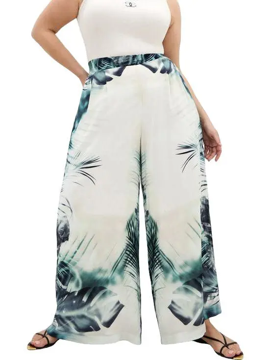 City Chic Piper Wide Leg Pants - Shadow Palm