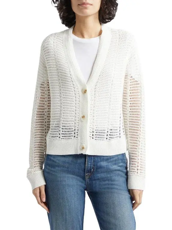 REISS Star Open Stitch Cotton Blend Cardigan - Ivory