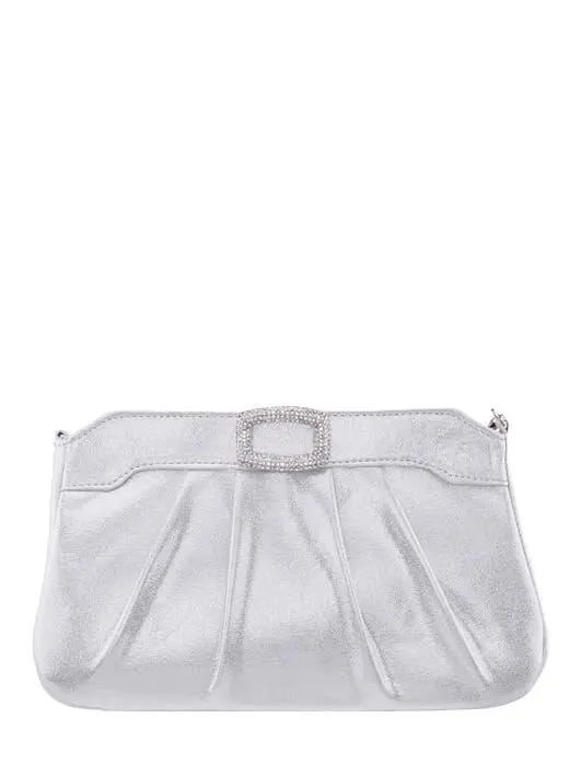 Nina Amy Embellished Satin Clutch - Silver