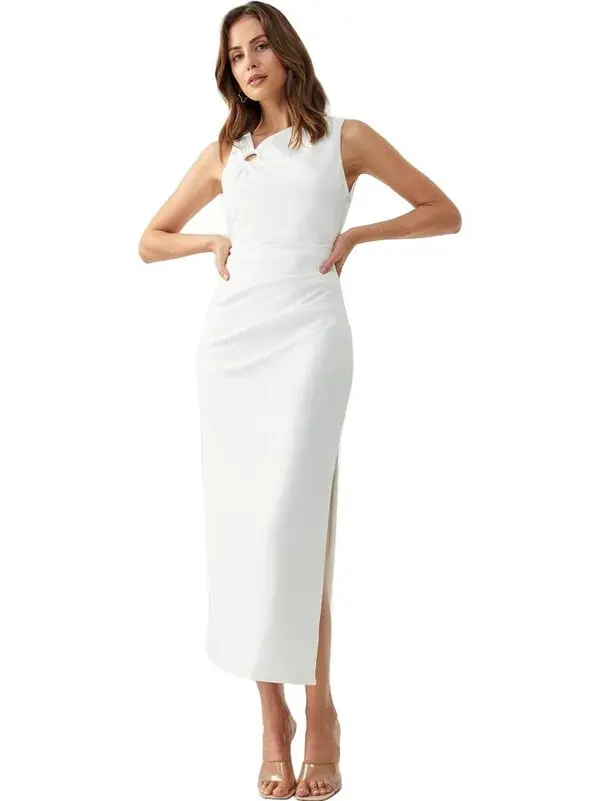 BWLDR Keir Dress Midi Bodycon With Split Detail - White