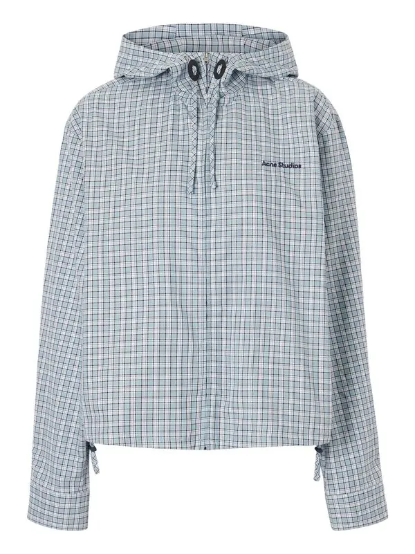 Acne Studios Checked Cotton Jacket With Logo Embroidery And Hood - Blue