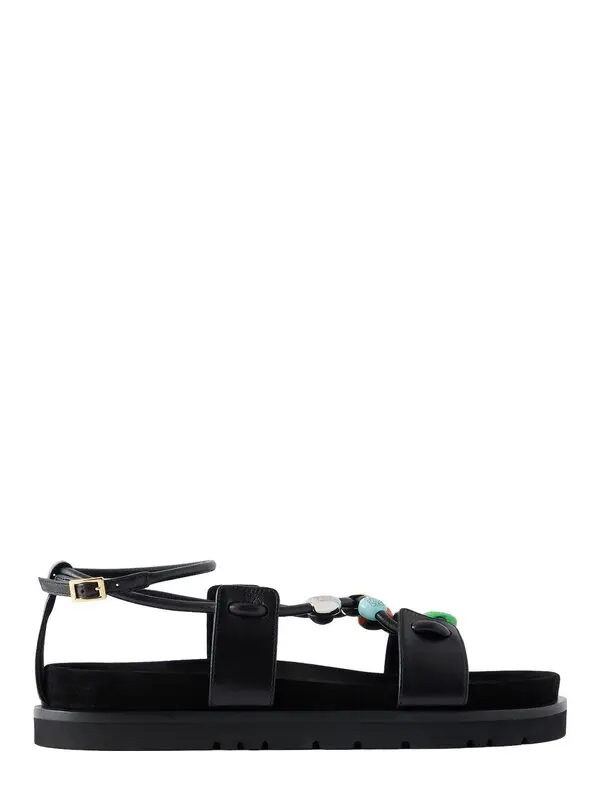 Loewe Suede Sandals With Anagram Beads - Black