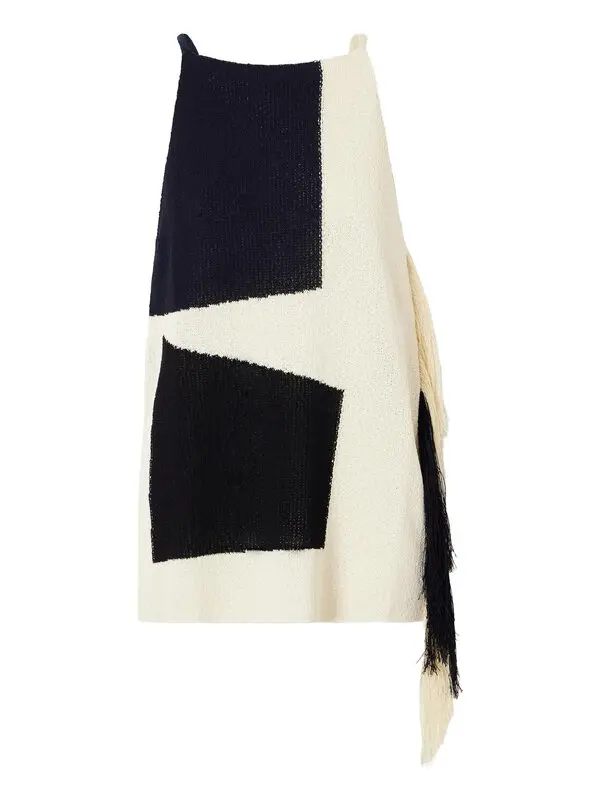 Proenza Schouler Saskia Fringed Intarsia-knit Blouse - Black