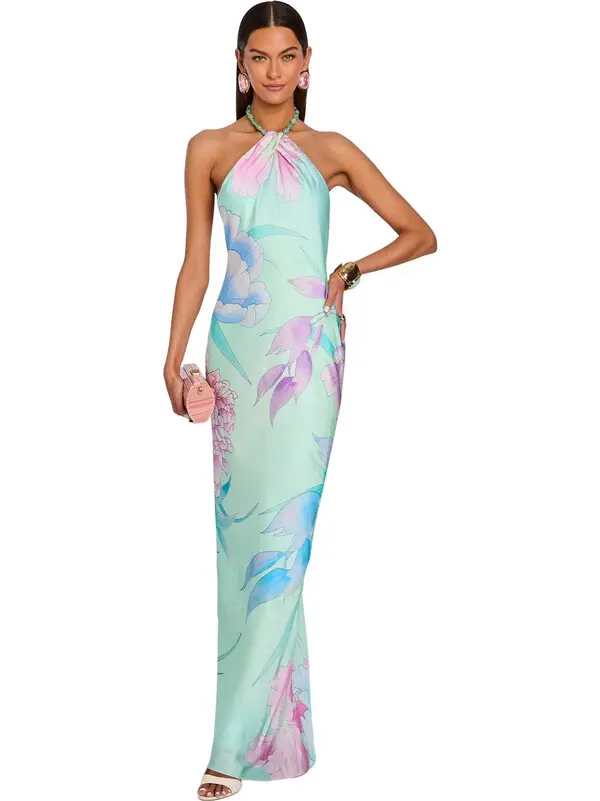 Retrofete Anat Printed Halterneck Gown - Beija Flor Pistachio