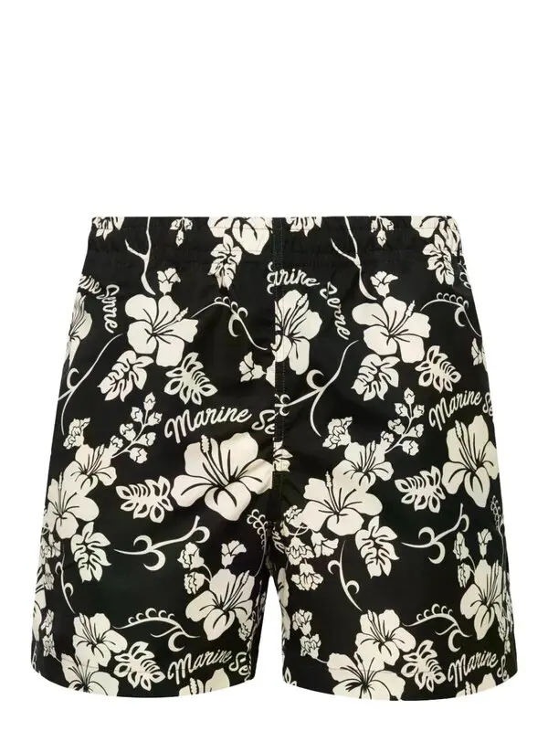 MARINE SERRE Hawaian Print Swim Shorts - Black