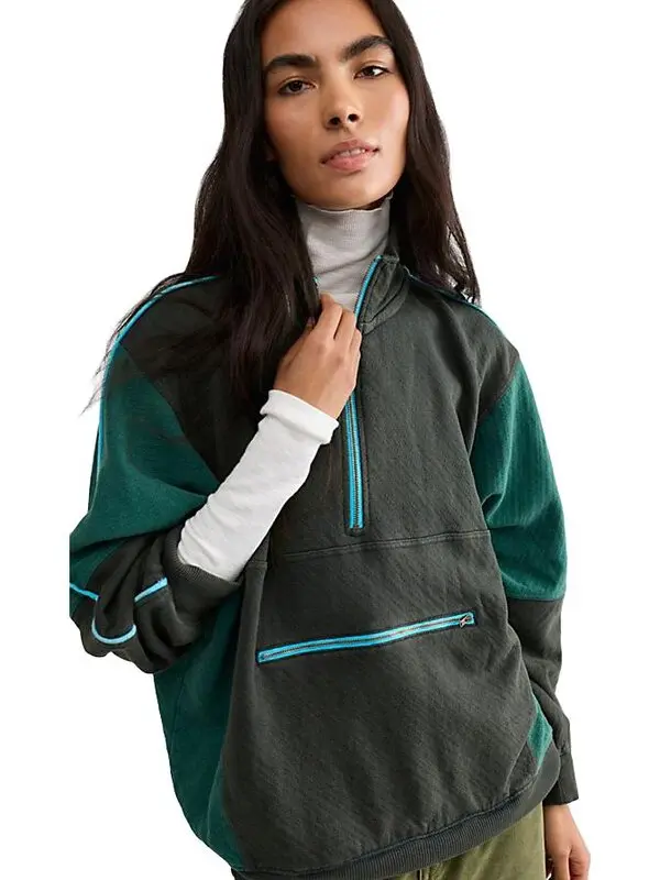 Free People Charlie Sweatshirt - Deep Emerald Combo
