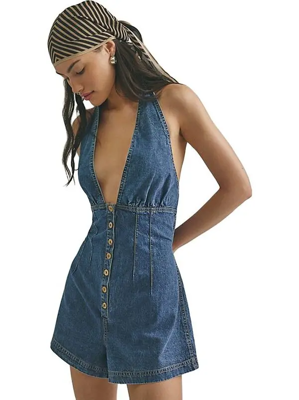Free People We The Free Delilah Denim Shortalls - Baby's Alright