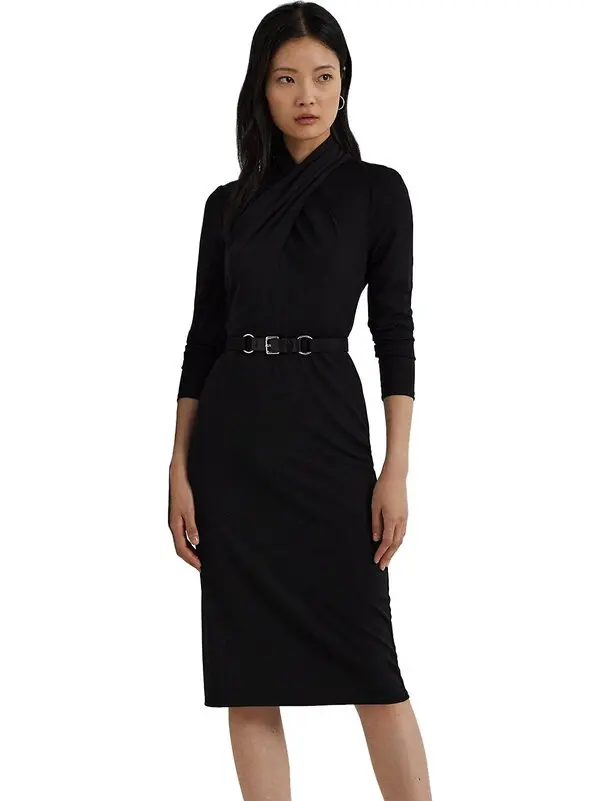 Ralph Lauren Belted Mockneck Jersey Dress - Black